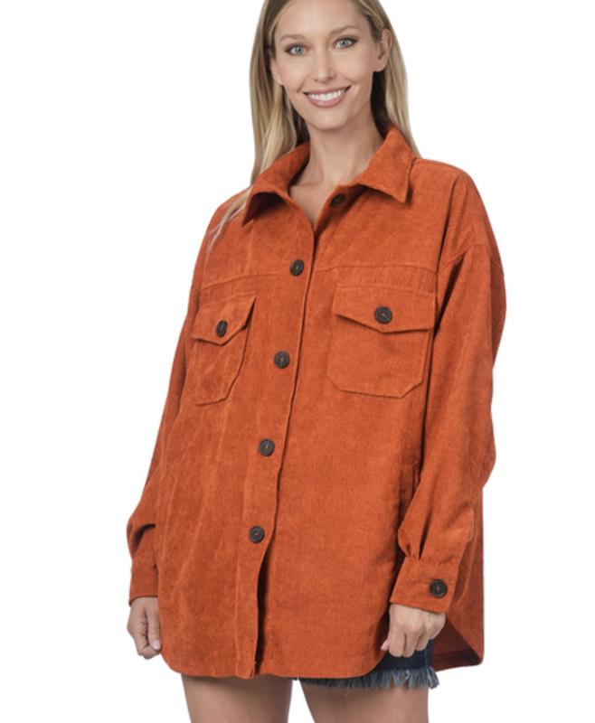 Copper Oversized Cord Button Shacket | Westwood Charm Boutique